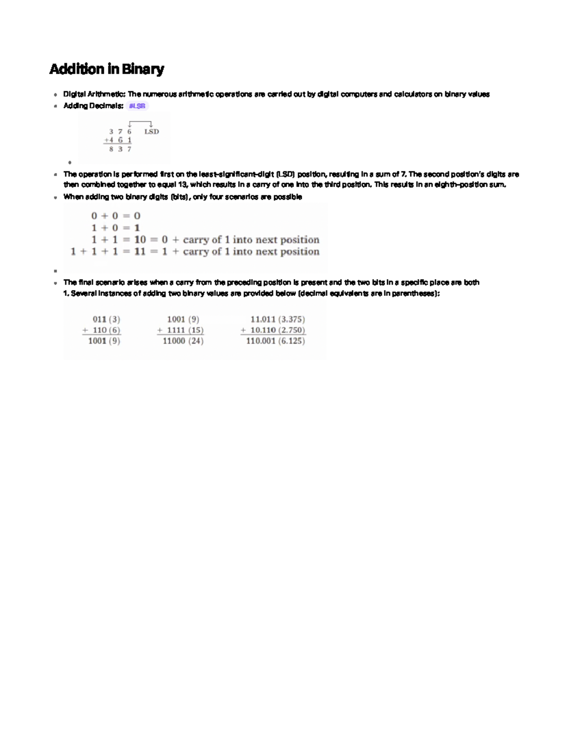 Addition in Binary - Prof. F. Fischman - Addition in Binary D i g i t a ...