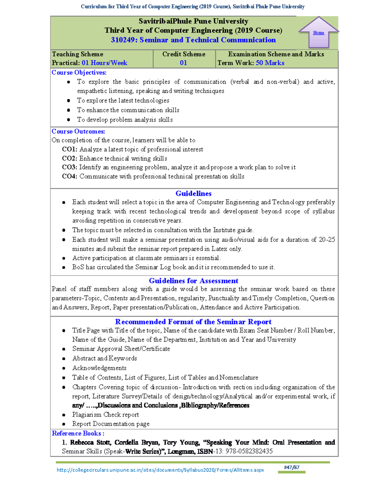 310249 Seminar and Technical Communication Syllabus - Curriculum for ...