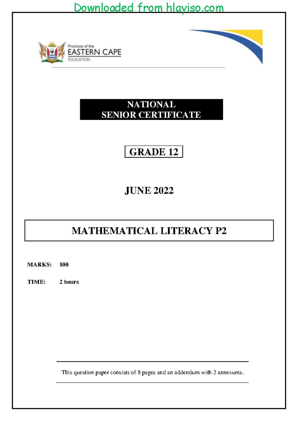 Maths LIT P2 QP GR12 JUNE 2022 English hlayiso - NATIONAL SENIOR ...