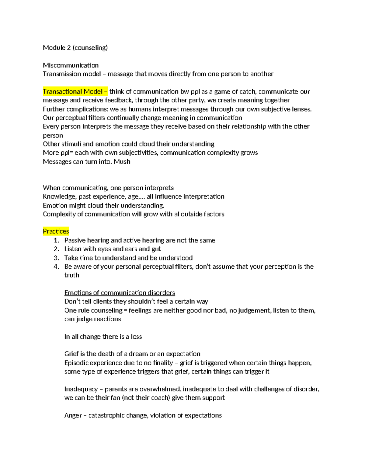 Module 2 notes Counseling - Module 2 (counseling) Miscommunication ...