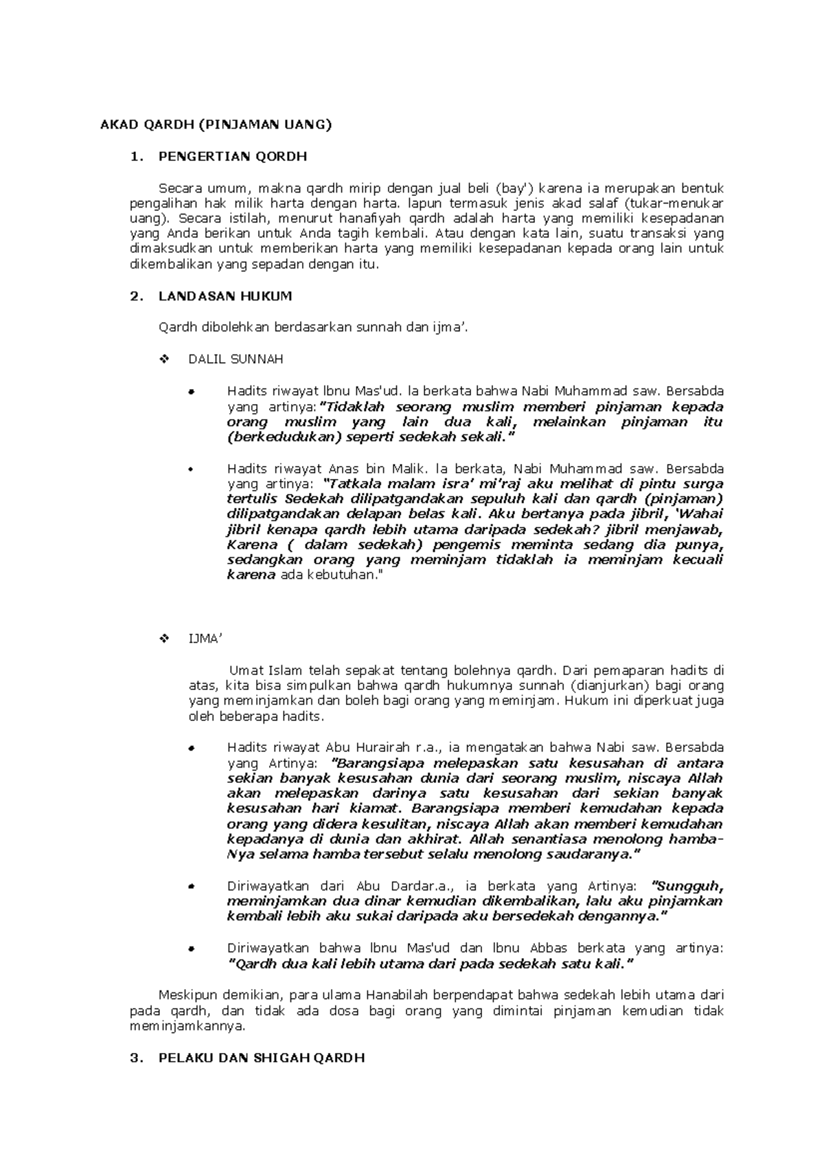 AKAD Qardh - AKAD QARDH (PINJAMAN UANG) 1. PENGERTIAN QORDH Secara umum ...