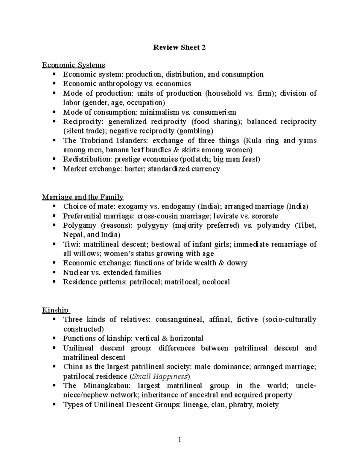 Review Sheet 2 - economics Mode of production: units of production ...