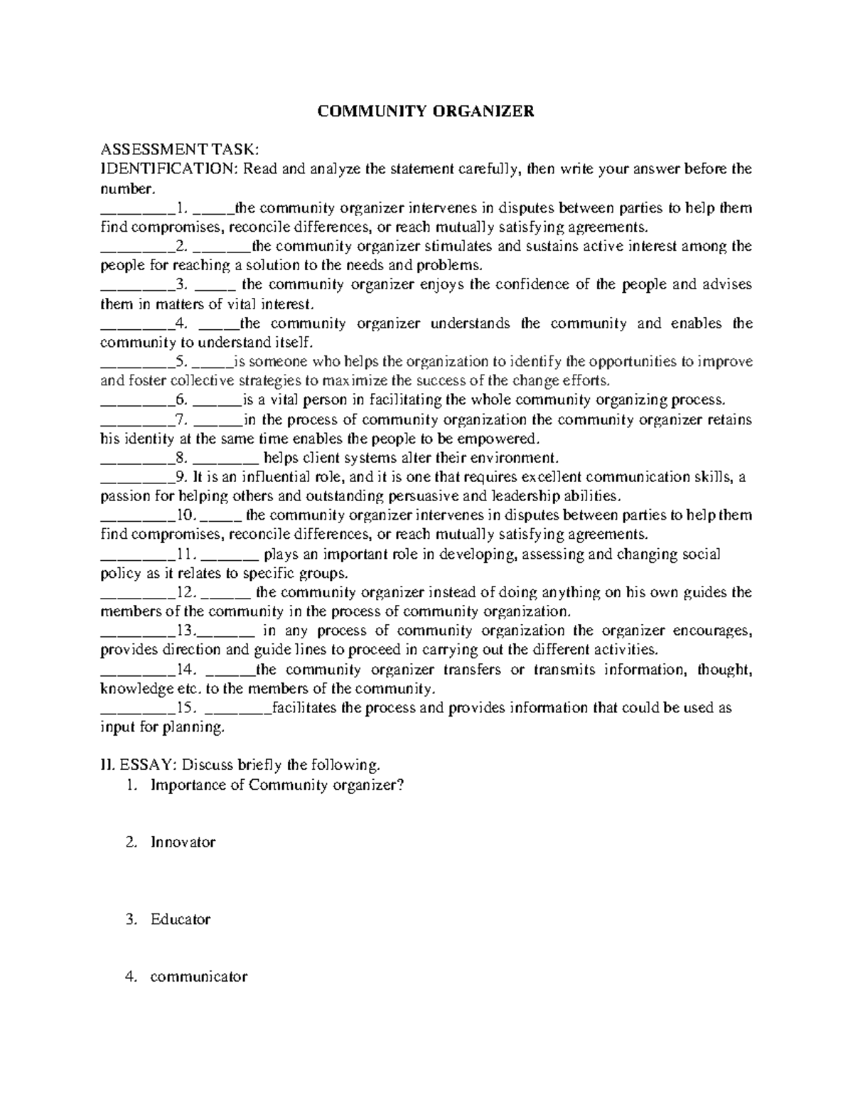 Community Organizer assessment task - COMMUNITY ORGANIZER ASSESSMENT ...