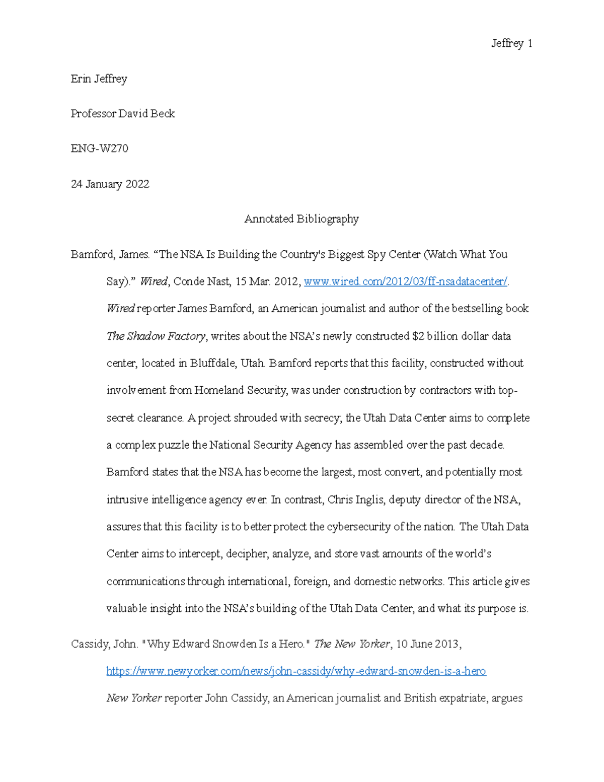 AB1-Jeffrey - The first draft of annotated bibliography for Portfolio 1 of argumentative writing ...