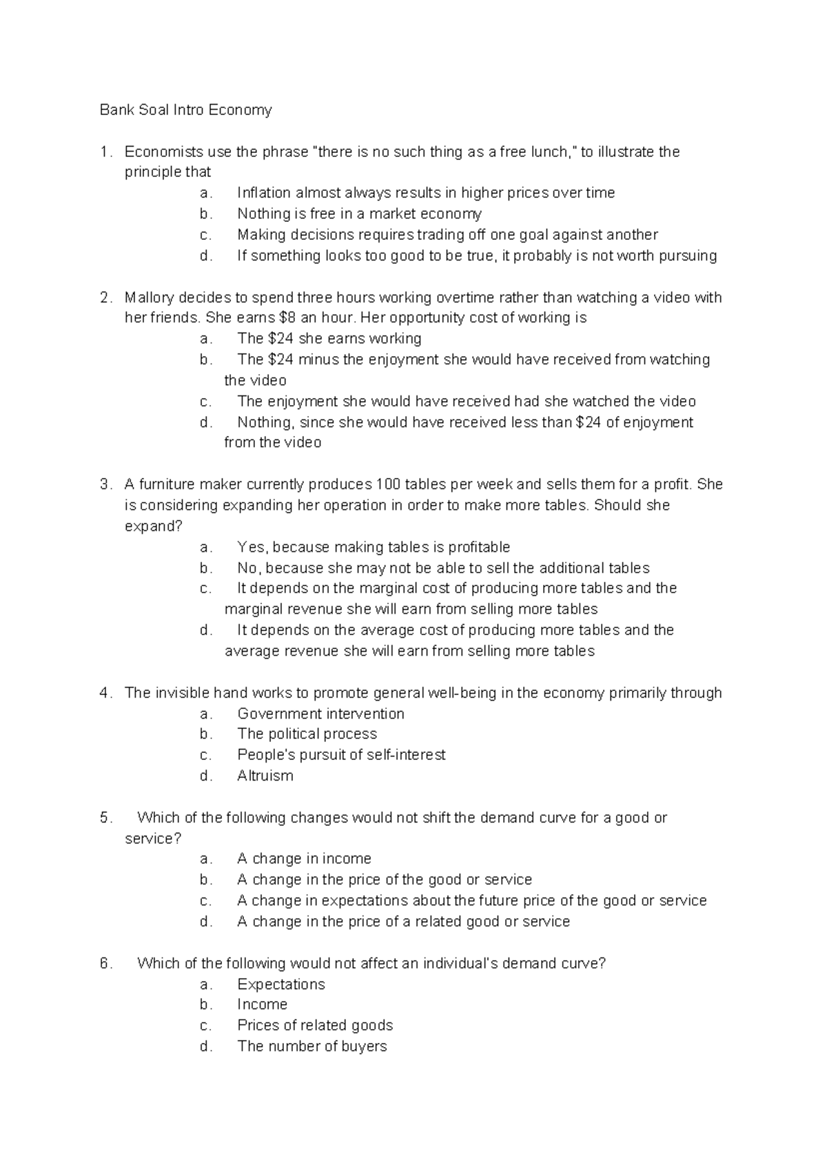 Quiz and study - Bank Soal Intro Economy Economists use the phrase ...