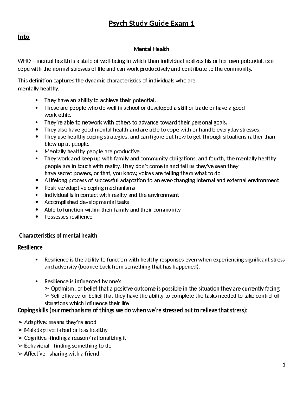 Psychiatric Nursing Study Guide: Key Concepts for Exam 1 Review - Psych ...