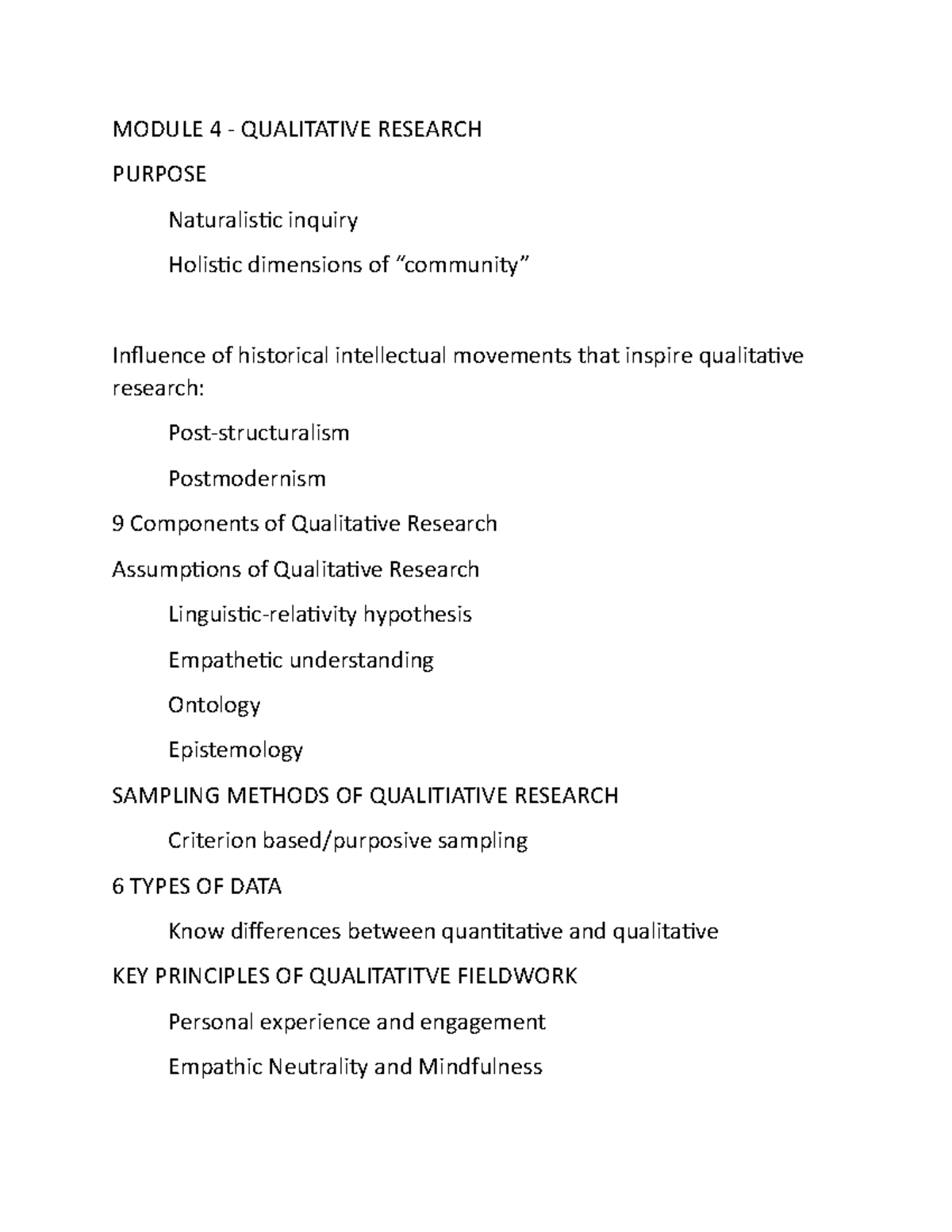 Module 4 Outline 7-19 - MODULE 4 QUALITATIVE RESEARCH PURPOSE ...