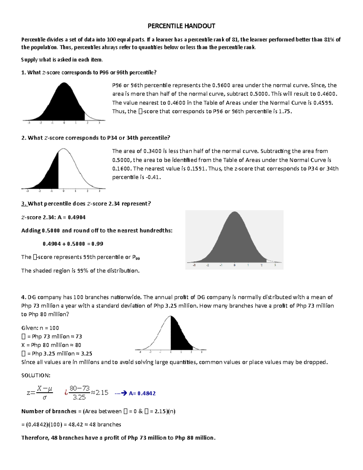 1 Handout-Percentile-1-1 - PERCENTILE HANDOUT Percenile divides a set ...