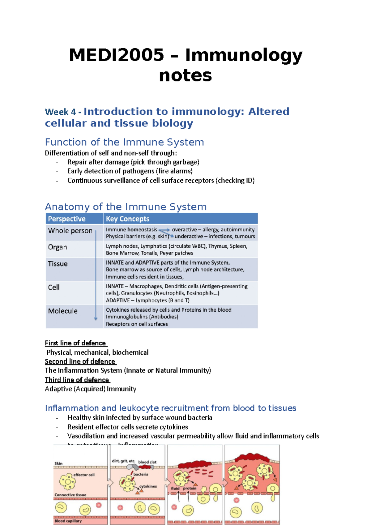 MEDI2005- Immunology notes - MEDI2005 – Immunology notes Week 4 ...