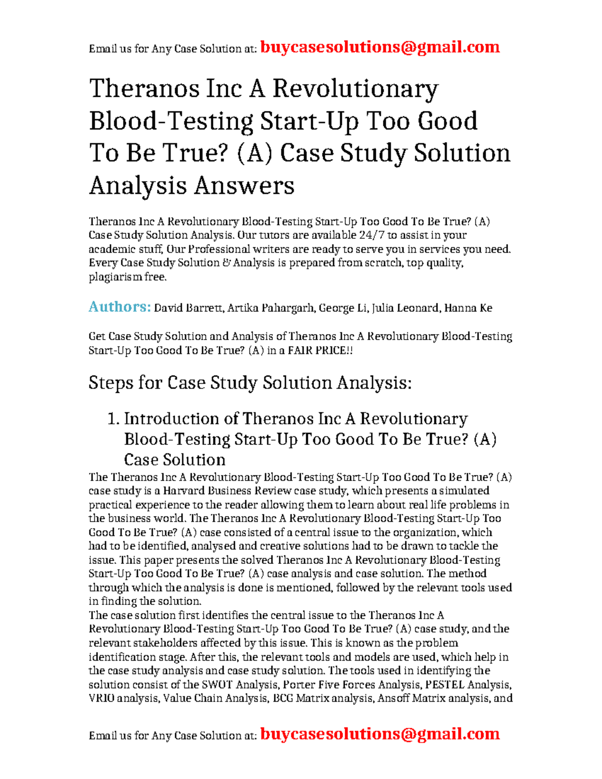 Case Solution Theranos Inc A Revolutionary Blood-Testing Start-Up Too ...