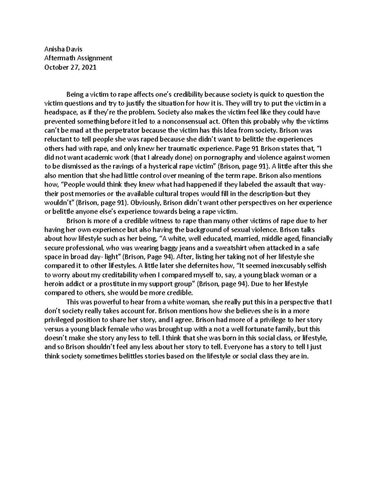 Aftermath 10 - notes for book - Anisha Davis Aftermath Assignment ...