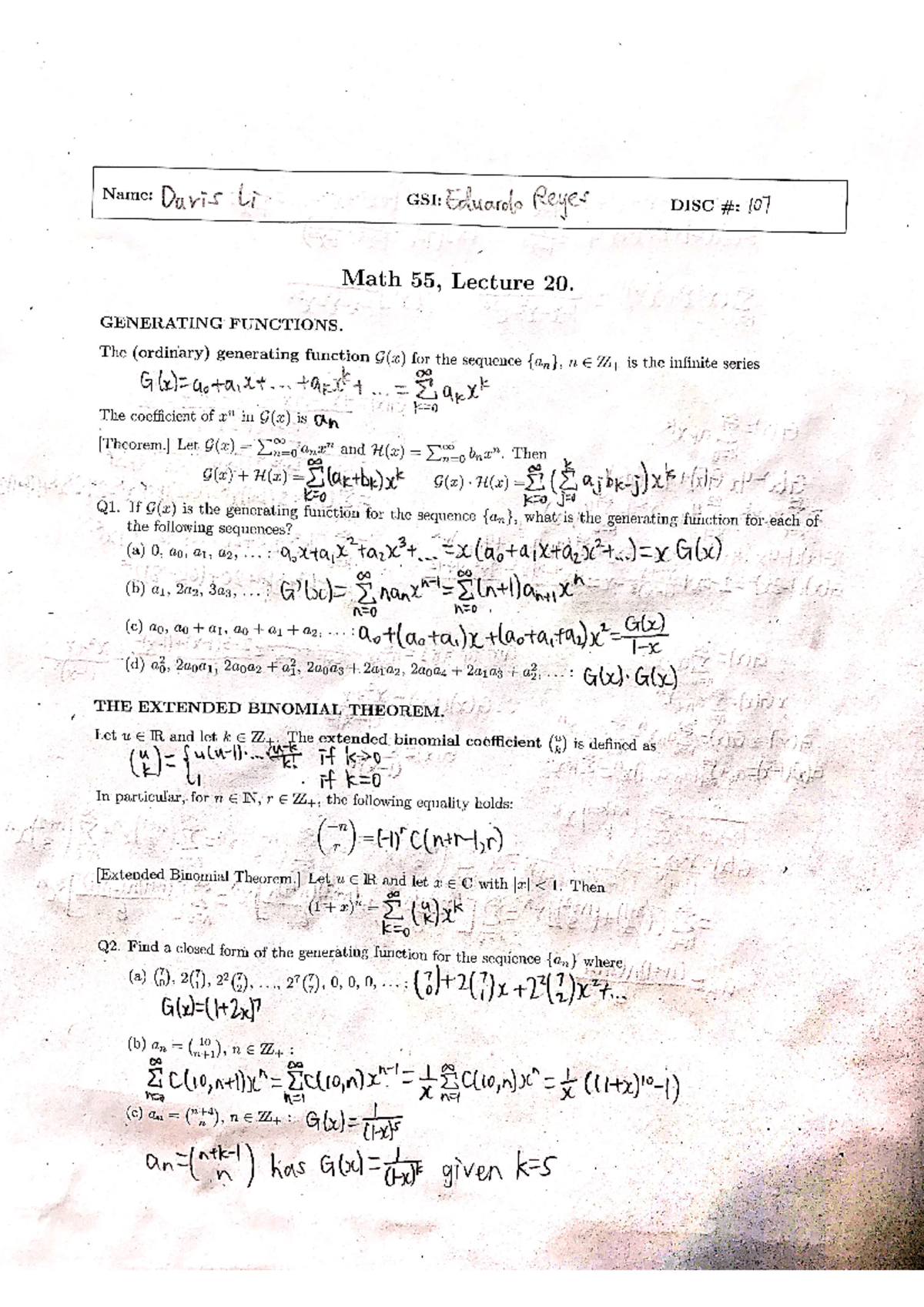 Math 55, Handout 20 - Lecture notes 20 - MATH 55 - Studocu