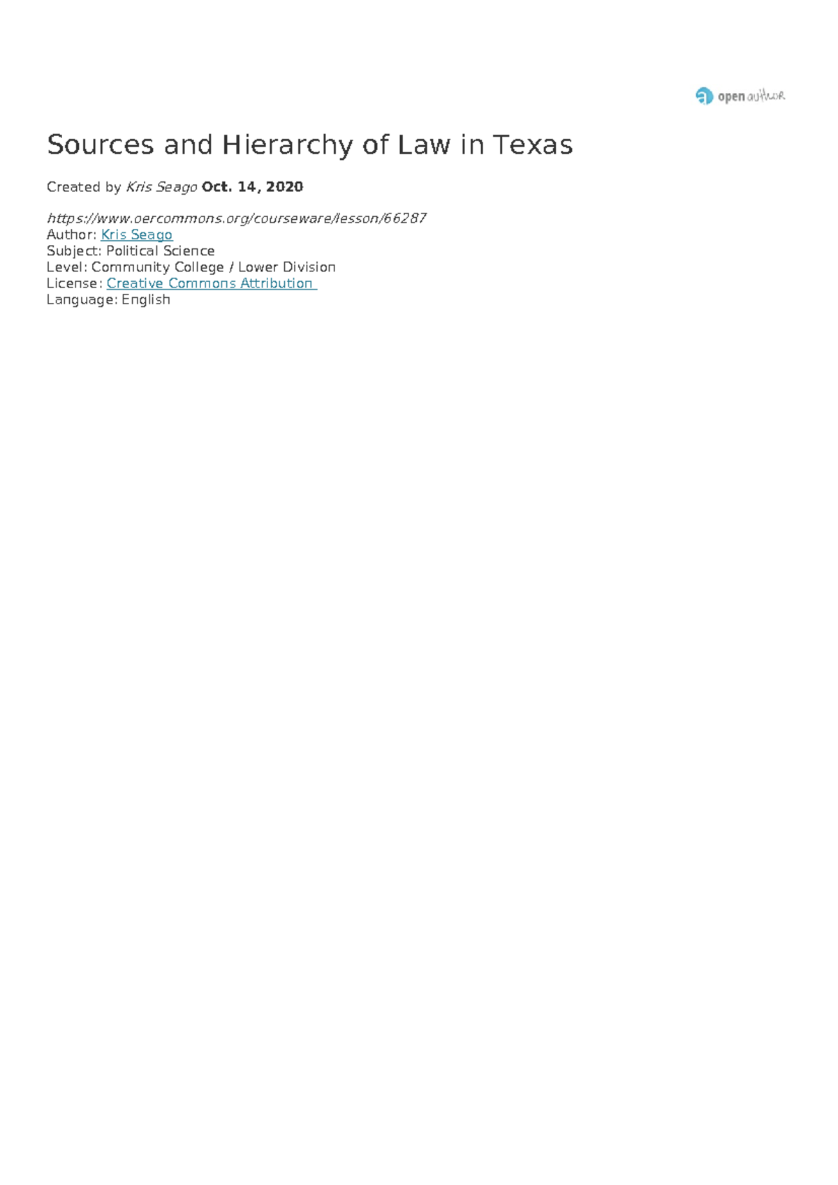 2 Sources-and-Hierarchy-of-Law-in-Texas - Sources and Hierarchy of Law in Texas Created by Kris ...