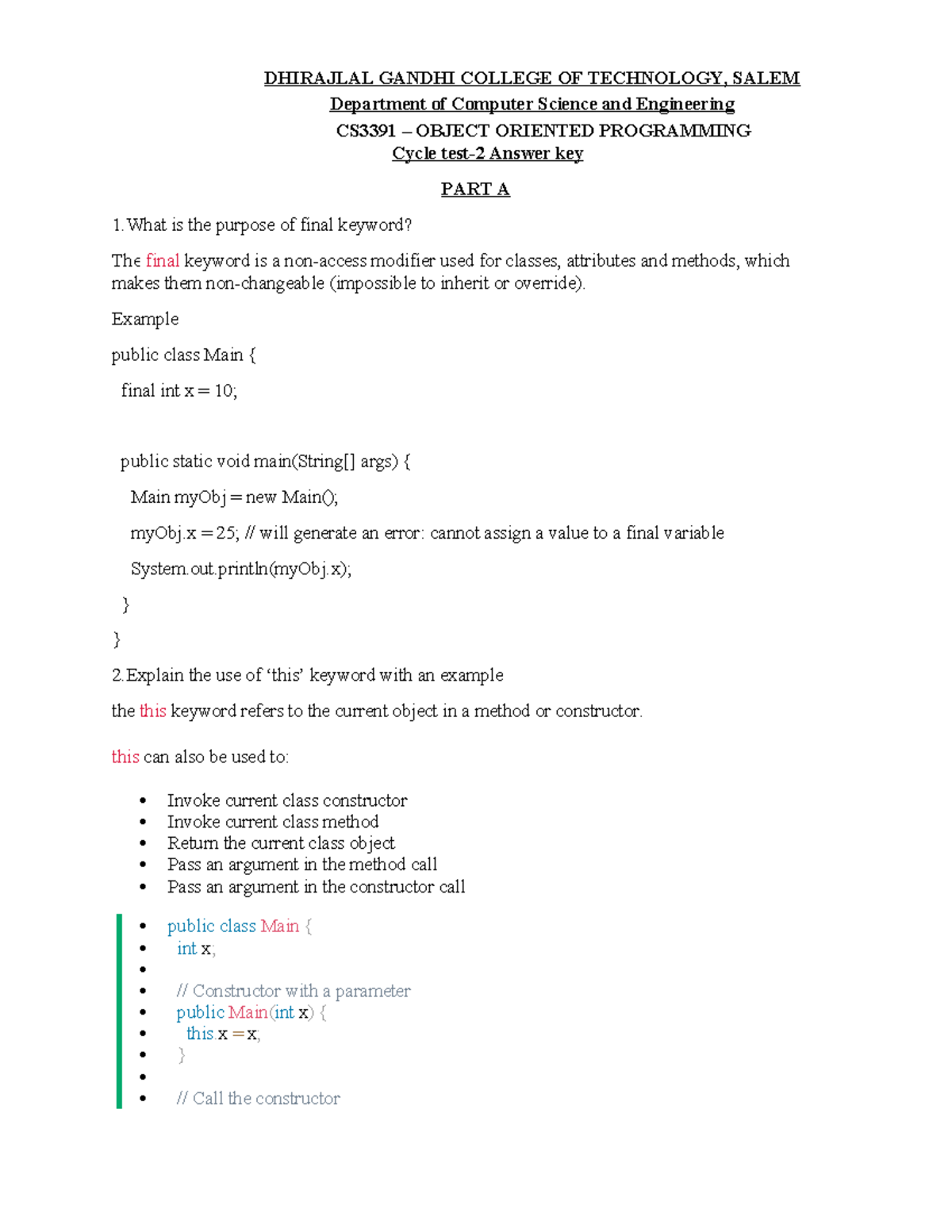 OOPS answer key - DHIRAJLAL GANDHI COLLEGE OF TECHNOLOGY, SALEM ...