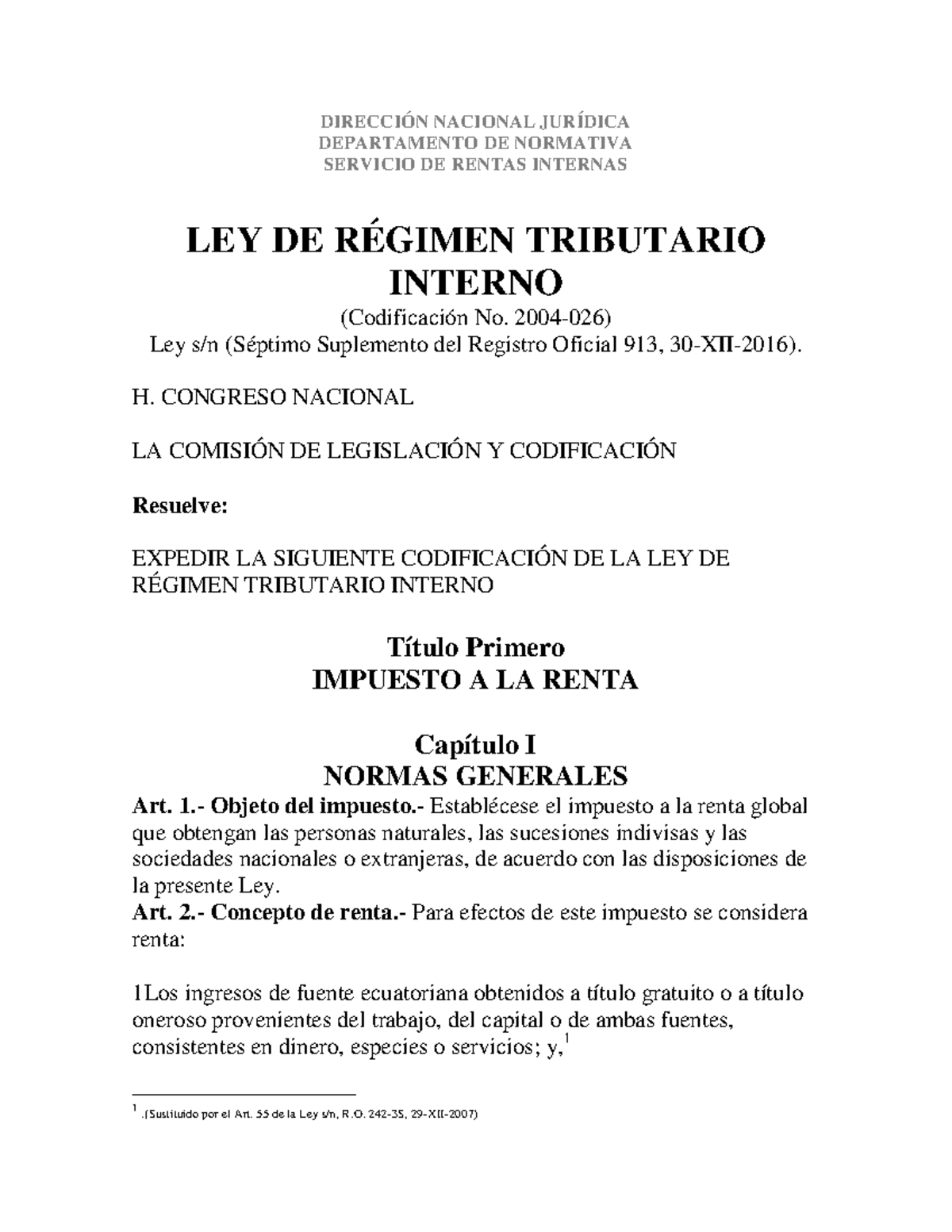LEY DE R Gimen Tributario Interno - Lorti 61 - DIRECCIÓN NACIONAL JURÍDICA DEPARTAMENTO DE ...