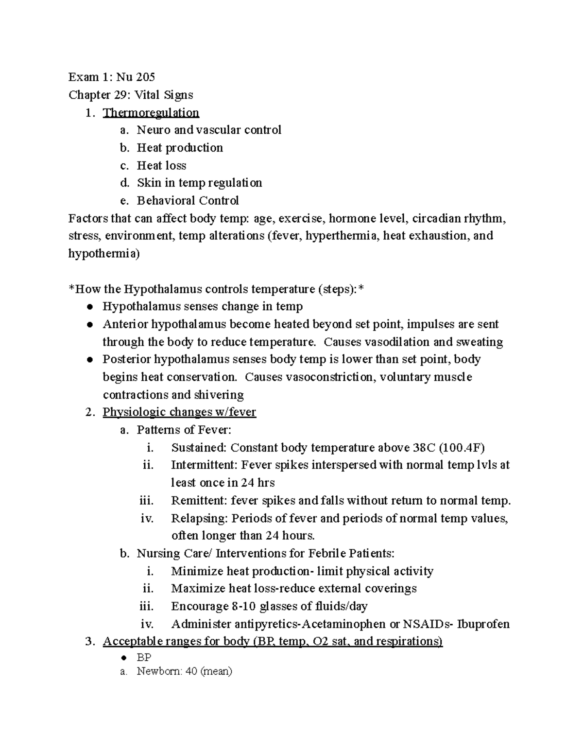 Nursing 205 Exam 1 Study Guide - Exam 1: Nu 205 Chapter 29: Vital Signs ...