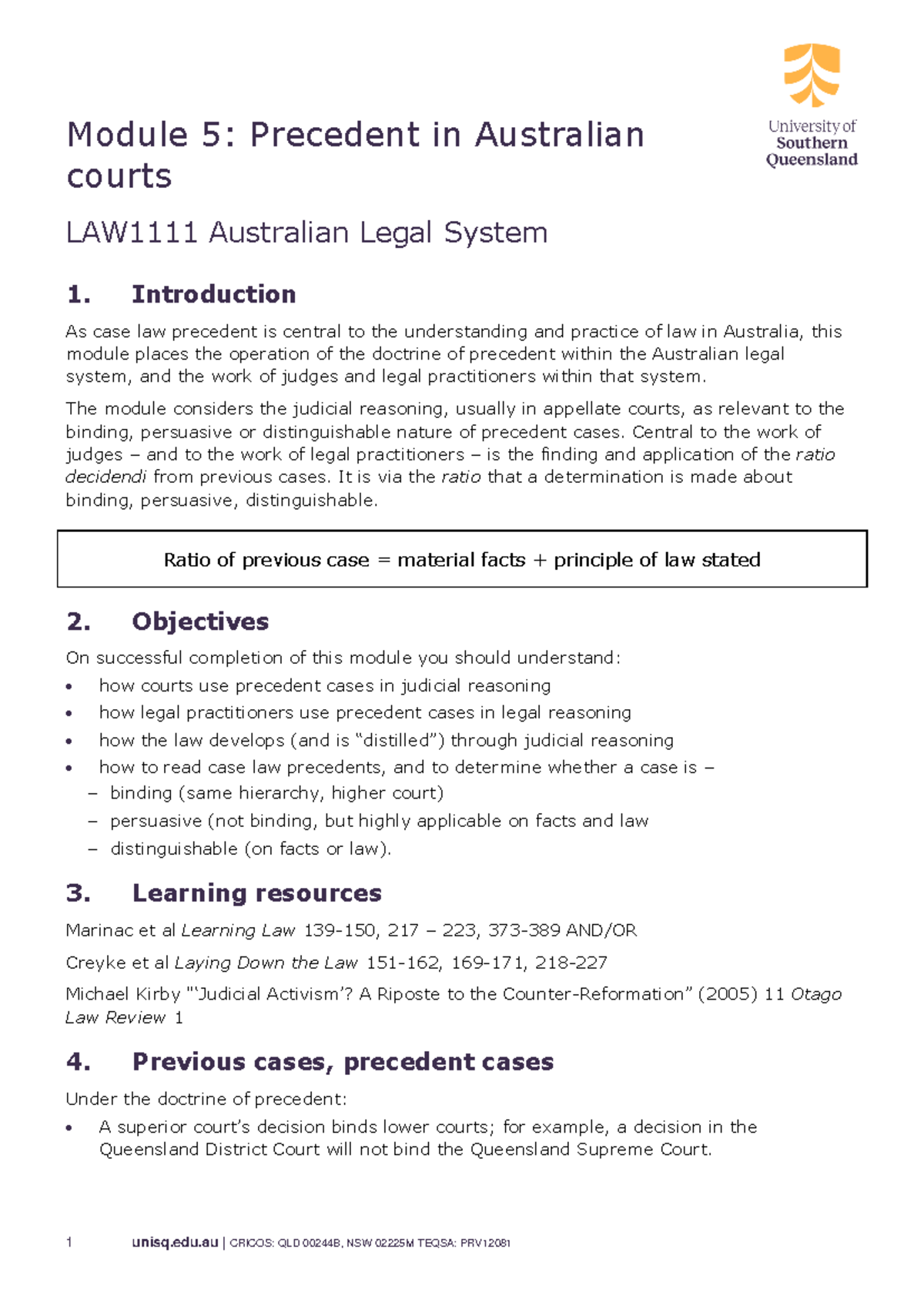 Module 5 - Precedent in Australian courts - Module 5 : Precedent in ...