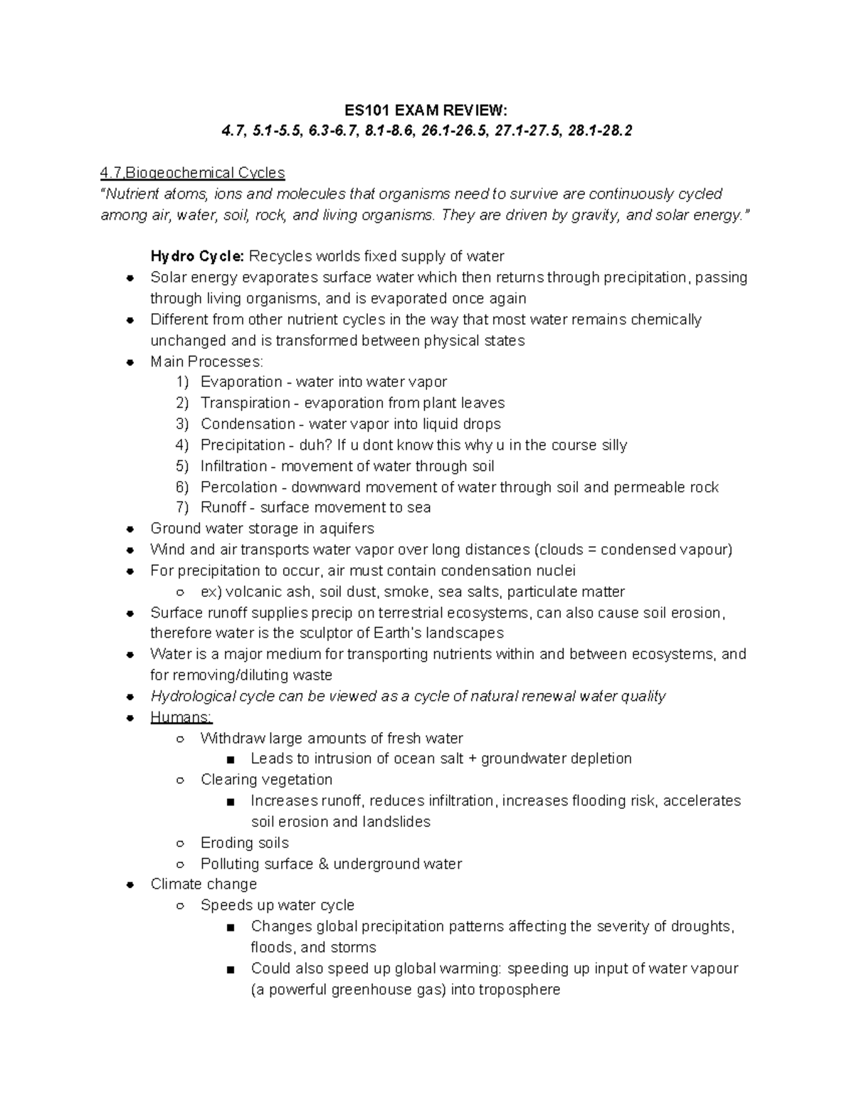 ES101 Exam Review. Review of all chapters - ES101 - WLU - Studocu