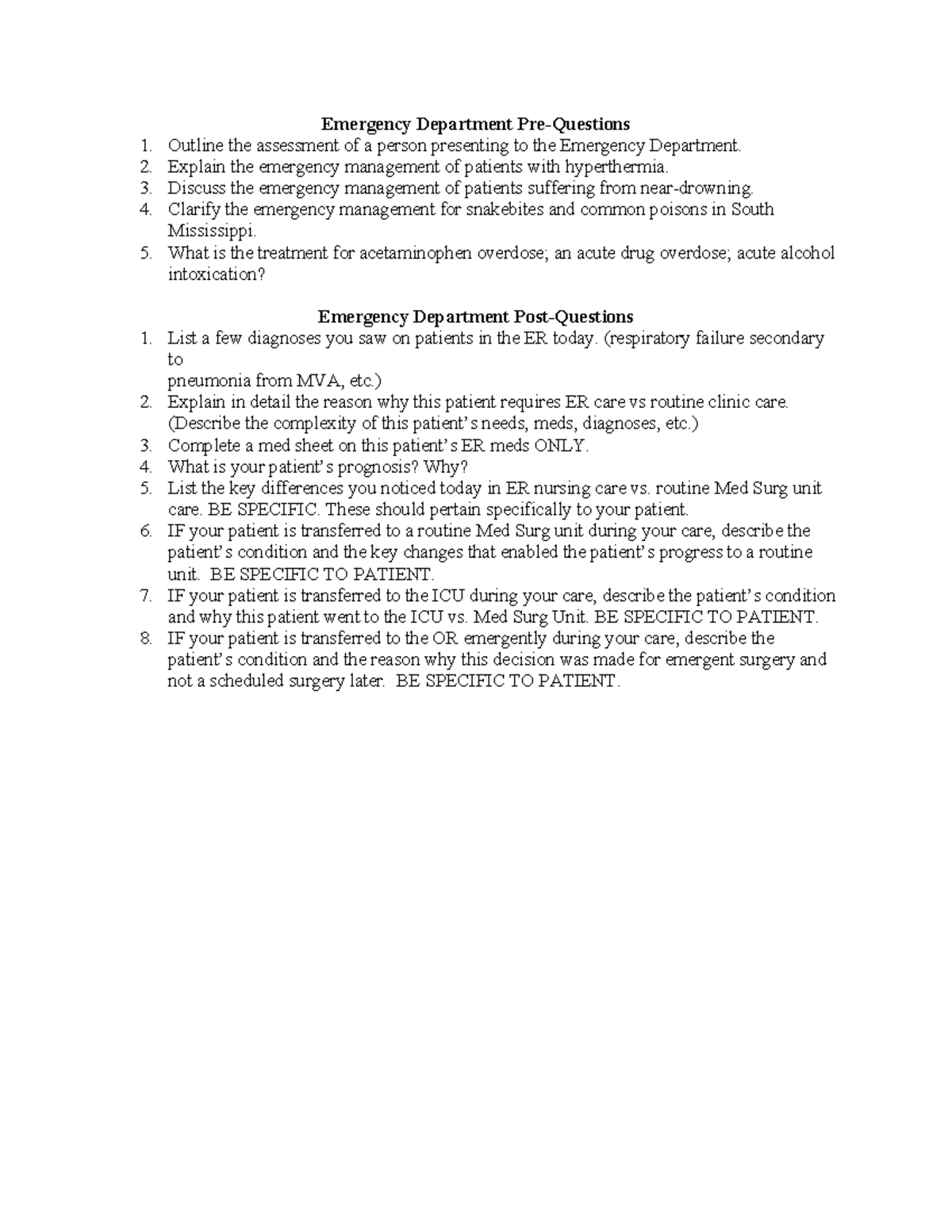 Emergency Department Rotation Experience - Emergency Department Pre ...