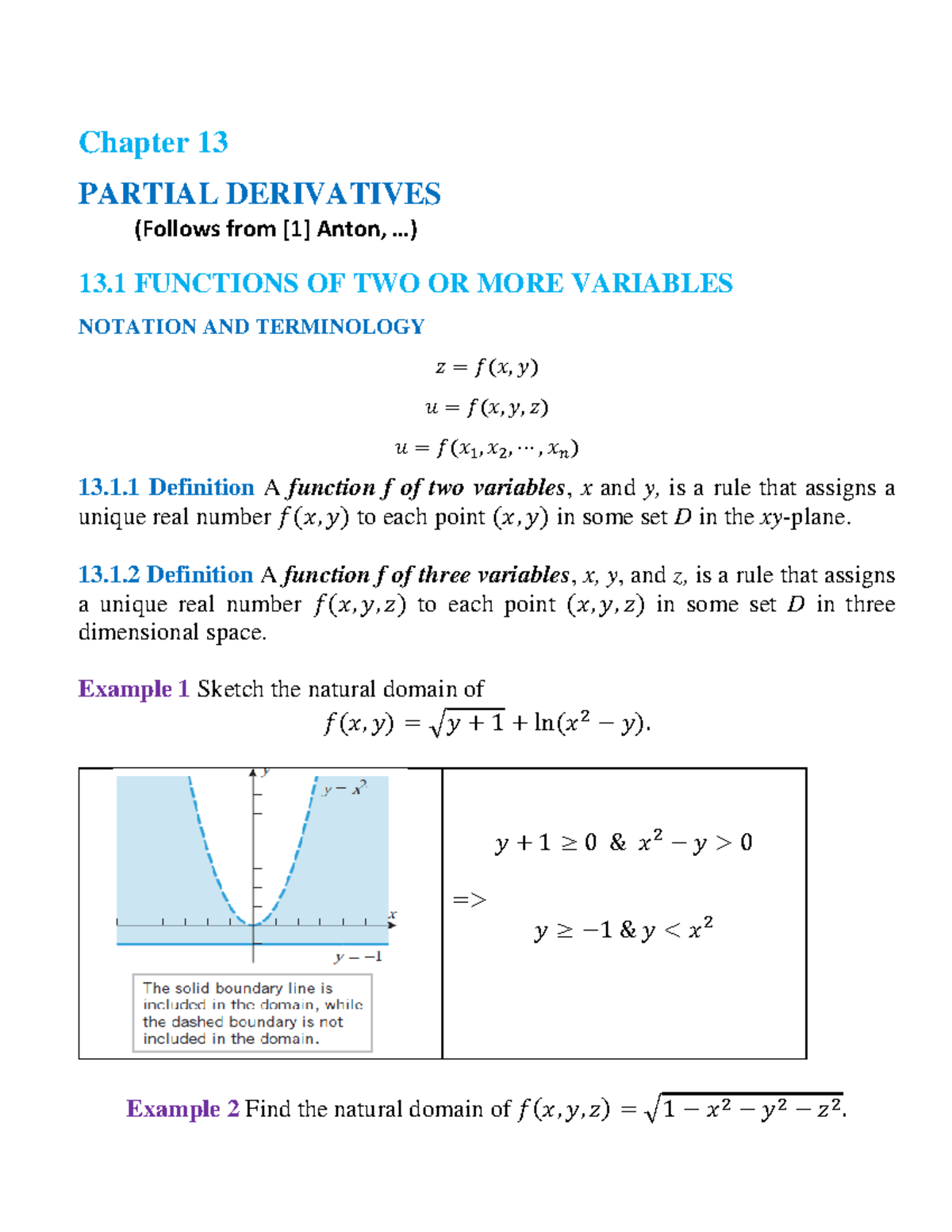 Chapter 13 - 13 1 Chapter 13 PARTIAL DERIVATIVES (Follows from [1] Anton, ...) 13 FUNCTIONS OF ...