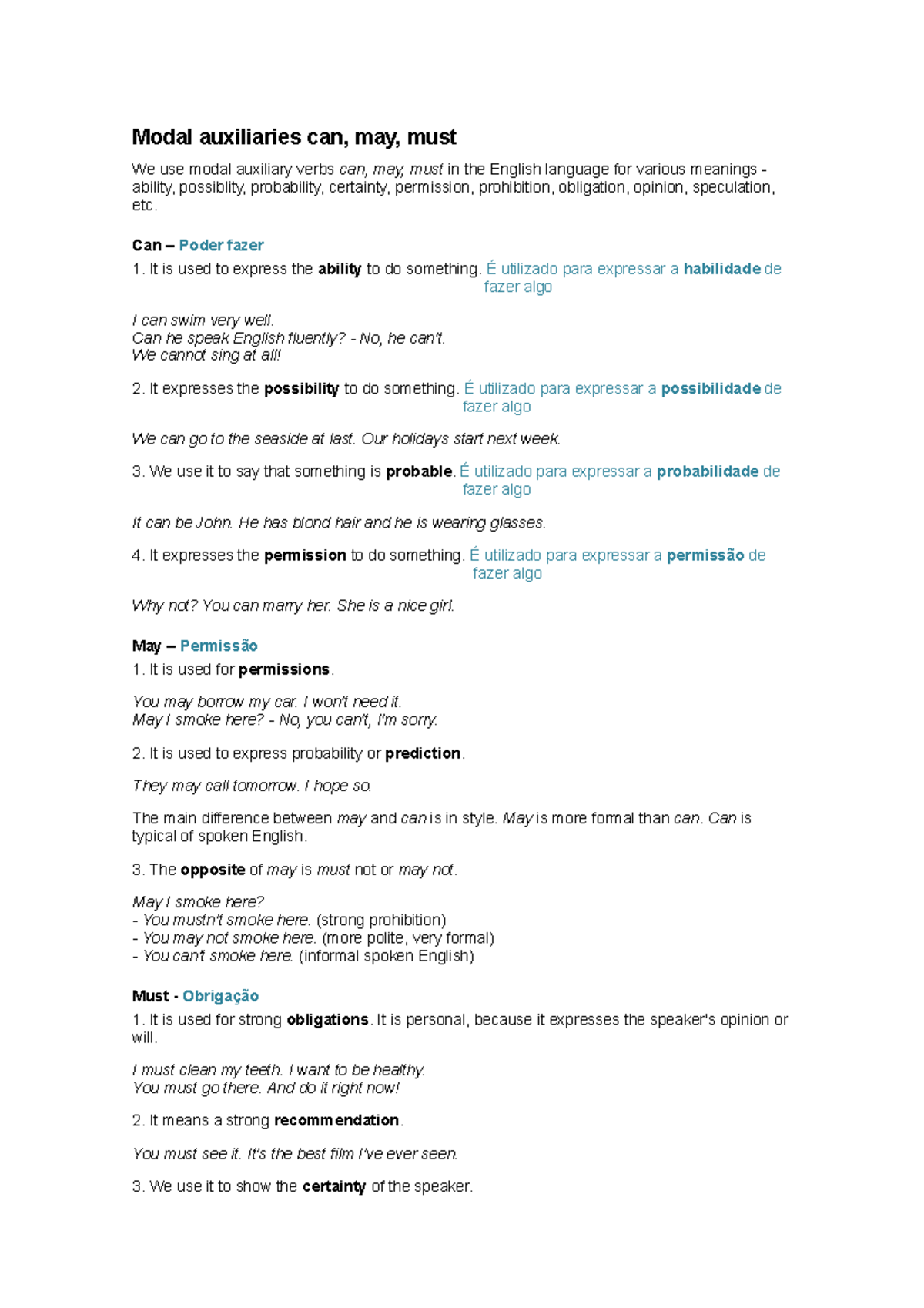 Modal auxiliaries can,must,may - Modal auxiliaries can, may, must We ...