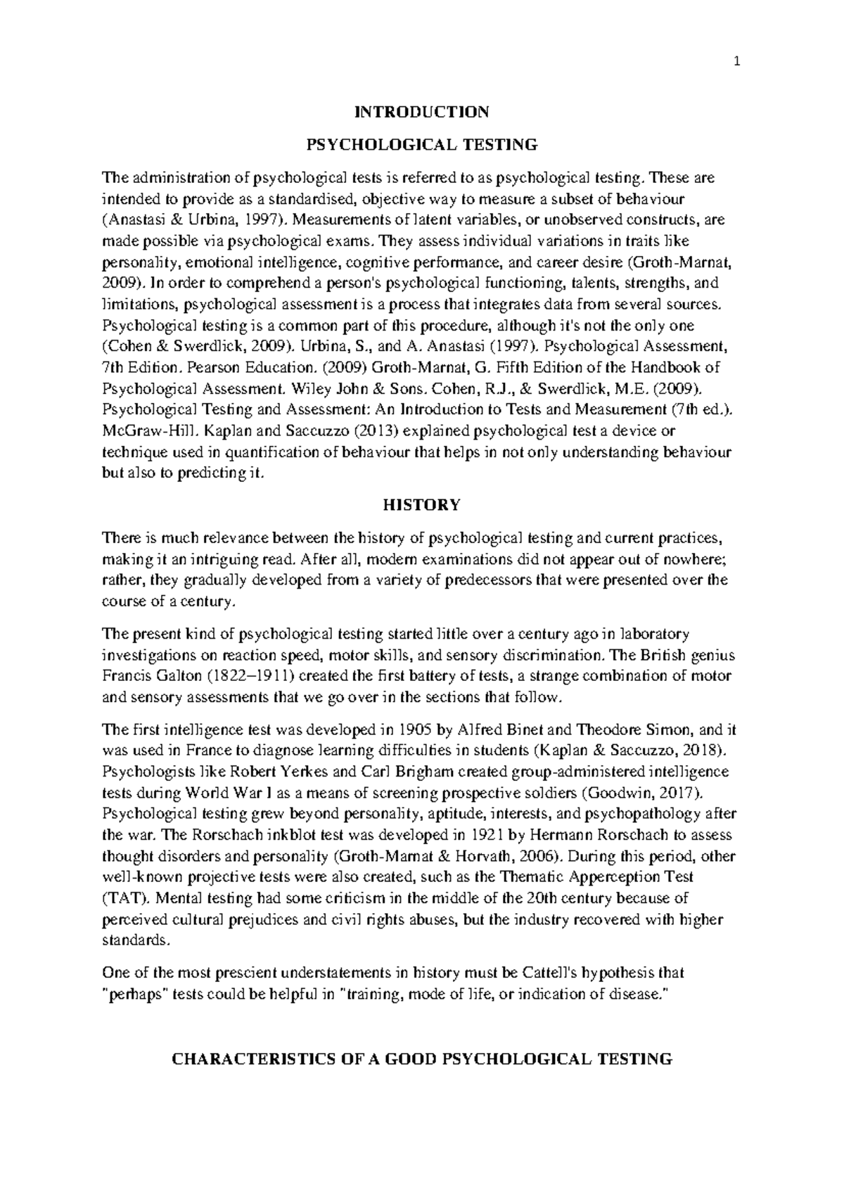 PID Practical ( Intro. ) - INTRODUCTION PSYCHOLOGICAL TESTING The ...