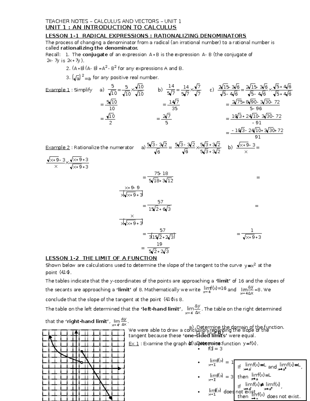 Unit 1 - An Introduction to Calculus Examples - If limf(x) L x a and ...