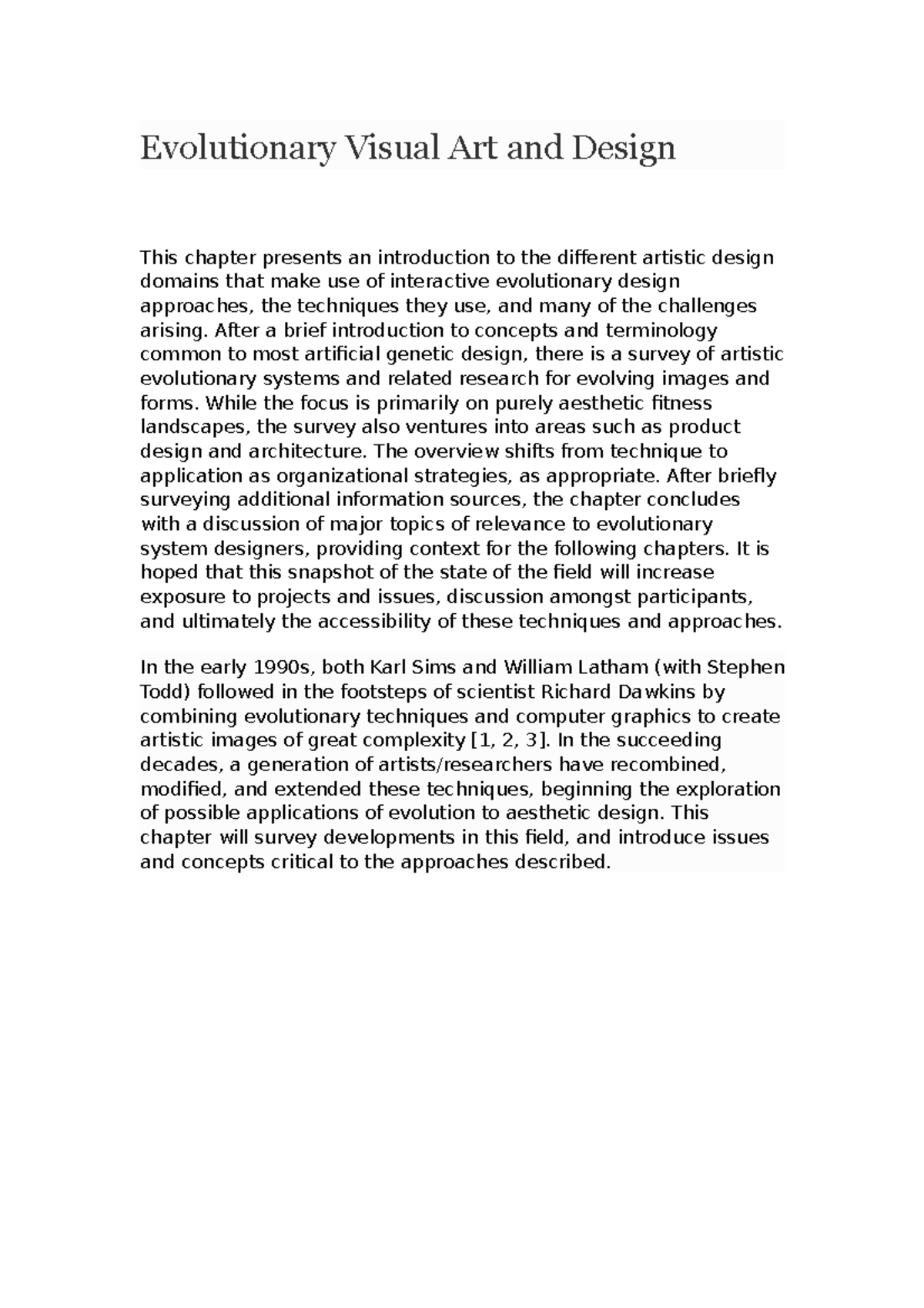 Evolutionary Visual Art and Design - After a brief introduction to ...