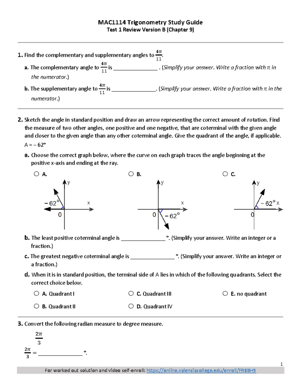 MAC1114 Review Test 1 Version B - MAC1114 Trigonometry Study Guide Test ...