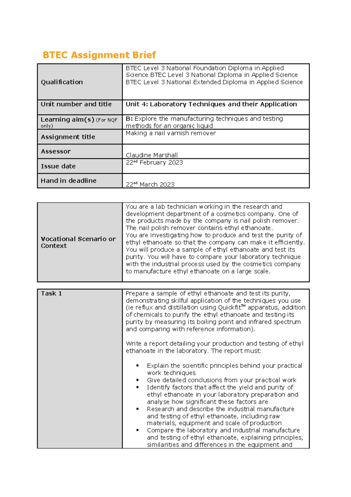 Assignment B - Assignemnt b - BTEC Assignment Brief Qualification BTEC ...