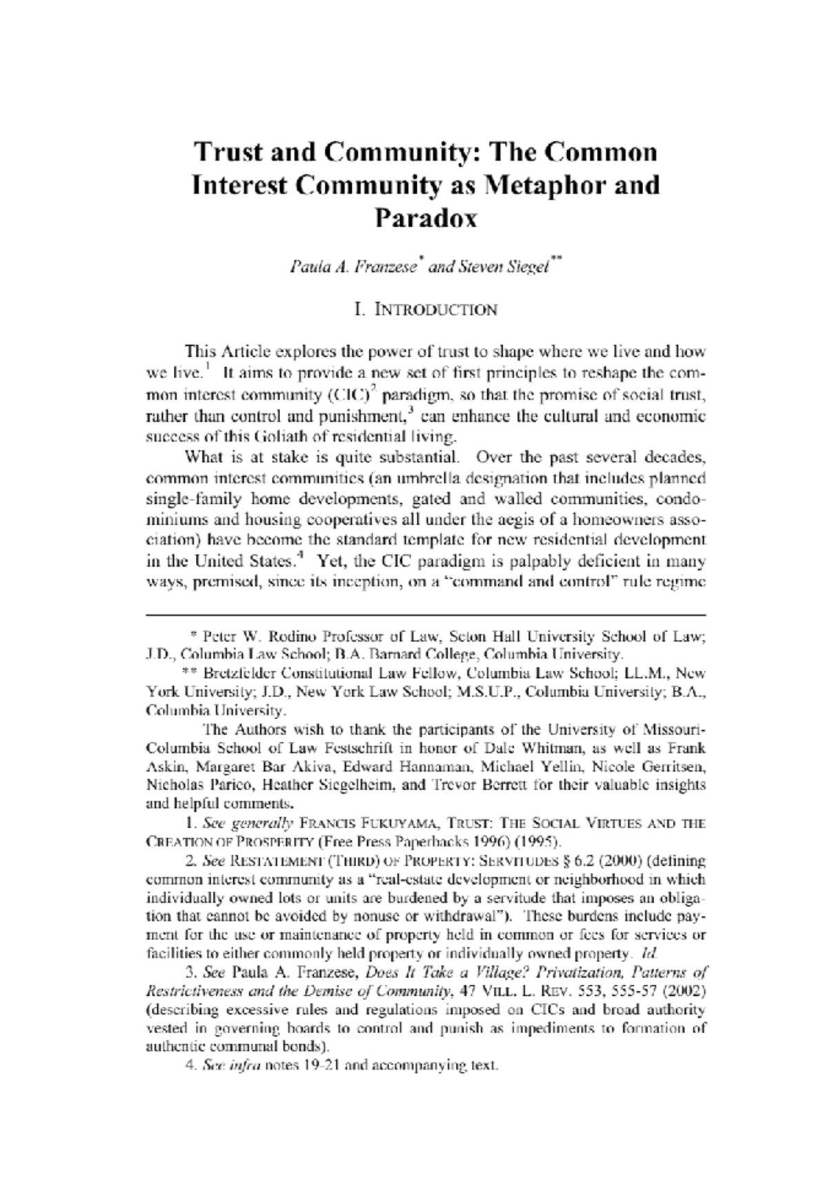Trust and Community The Common Interest Community as Metaphor and ...