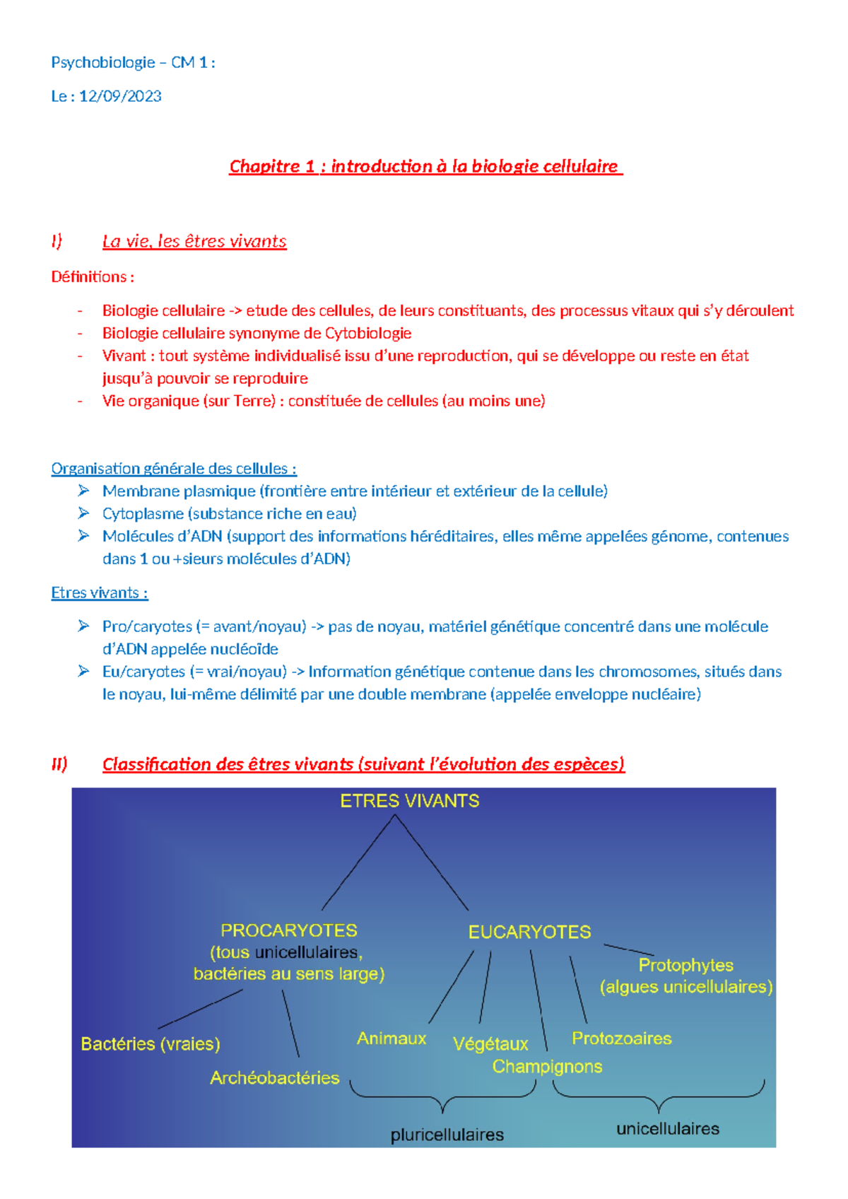 Psychobiologie - CM 1 - cours du cm 1 - Psychobiologie – CM 1 : Le : 12 ...