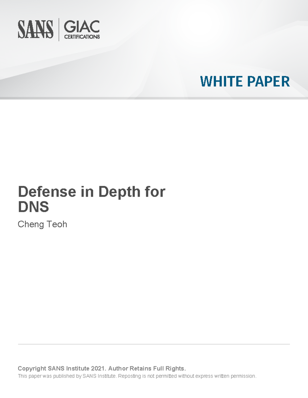 Defense in Depth for DNS - WHITE PAPER Defense in Depth for DNS Cheng ...