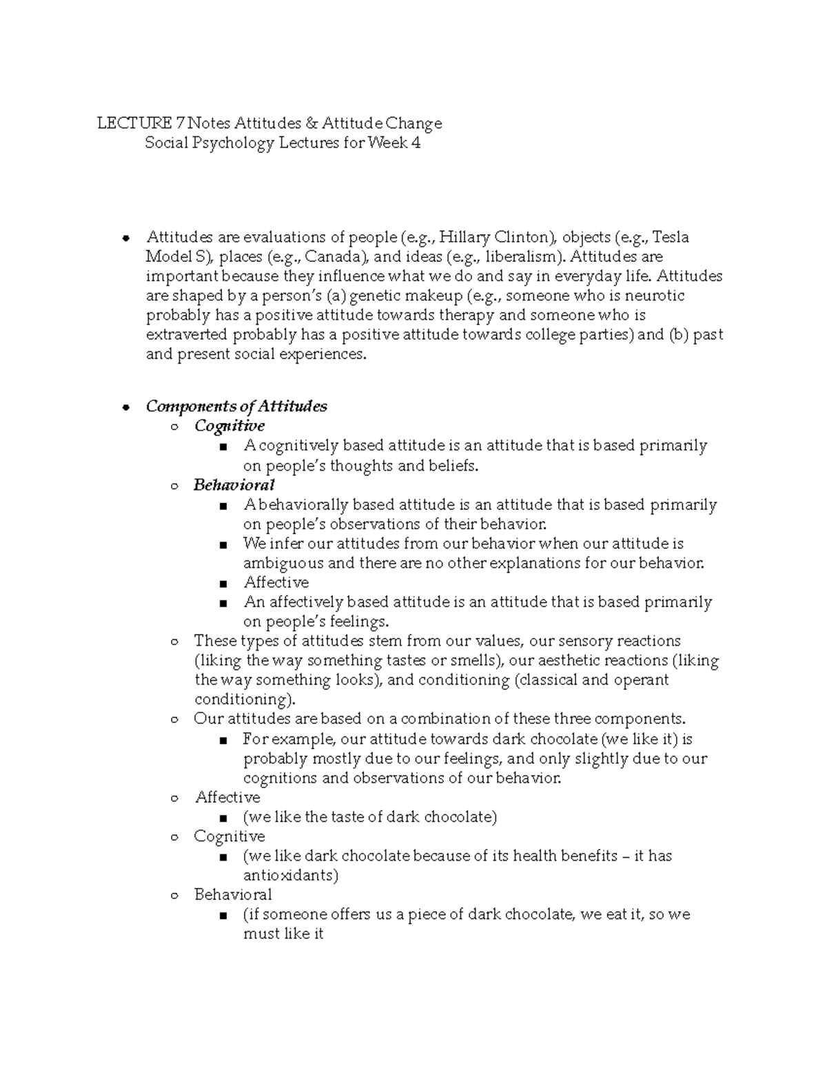 Lecture 7 Notes Attitudes and Attitude Change - LECTURE 7 Notes ...