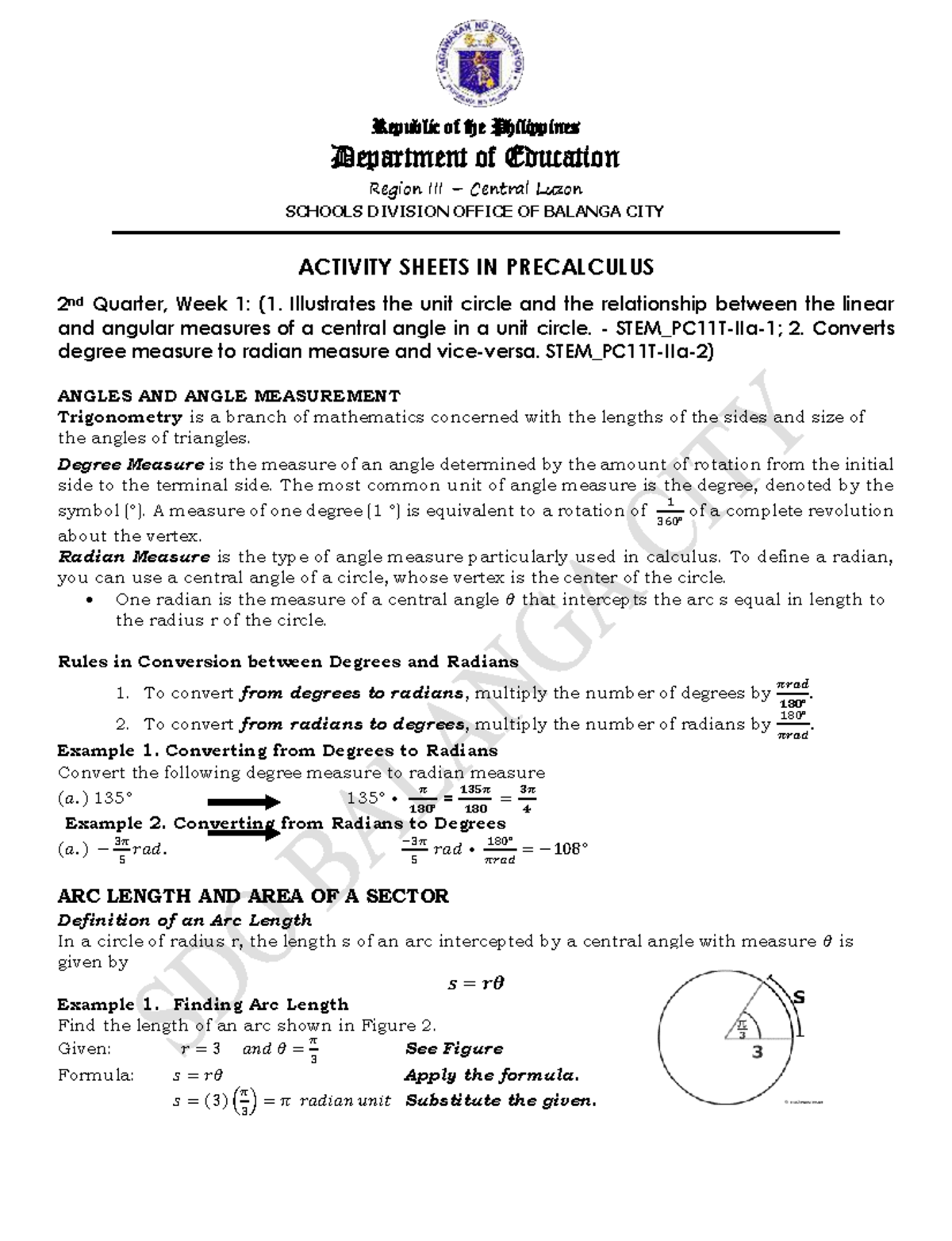 Quarter 2- Module- PRE CAL - Department of Education Region III ...