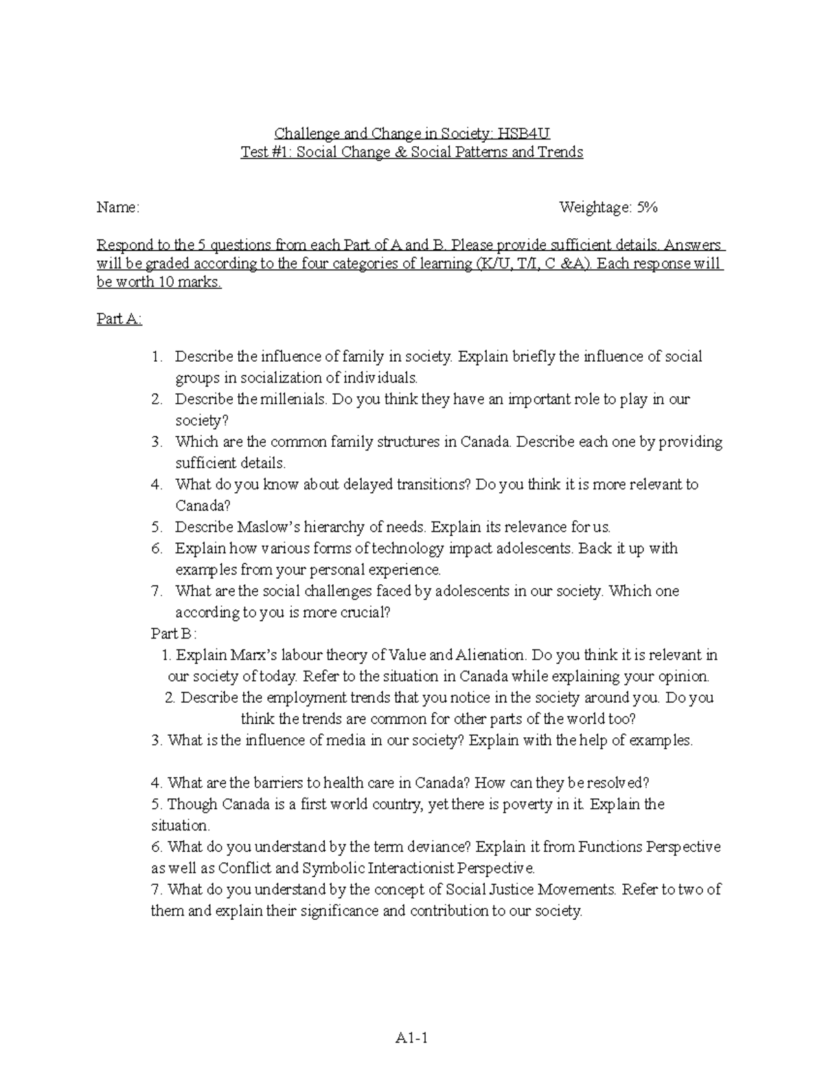 HSB4U Test 1 for midtem final 2021-22 - Challenge and Change in Society ...