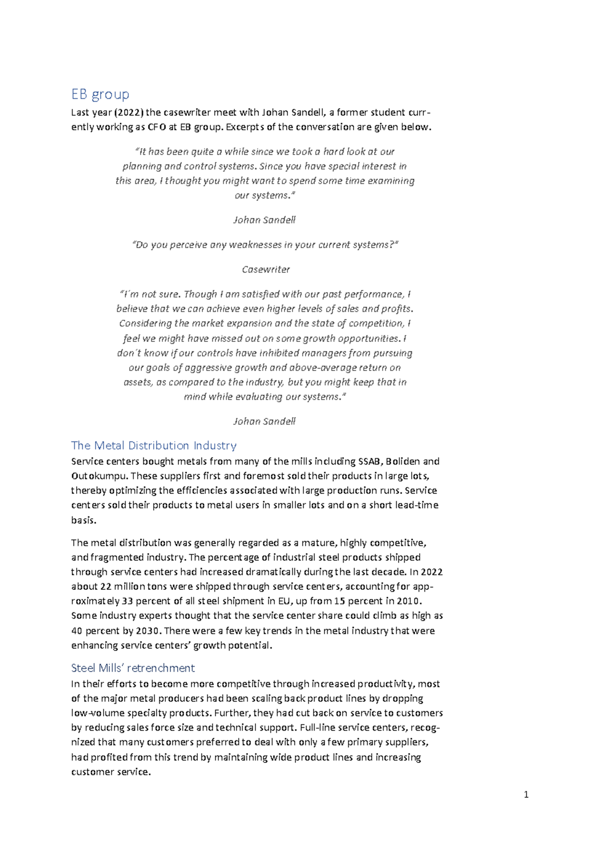 EB Group 2024 - EB group Last year (2022) the casewriter meet with ...