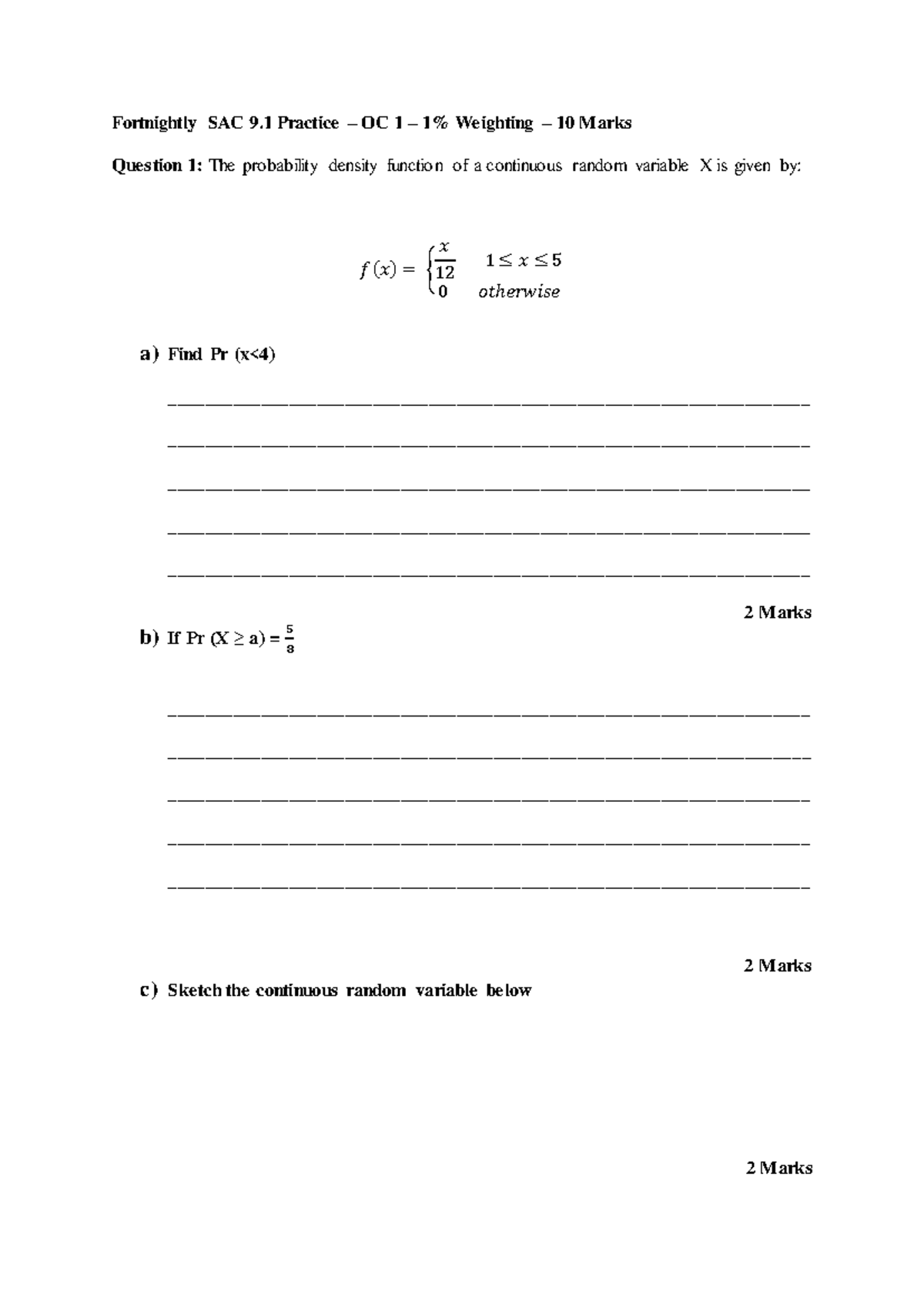 FP 9 Continuous Normals Practice SAC - Fortnightly SAC 9 .1 Practice – OC 1 – 1% Weighting – 10 ...