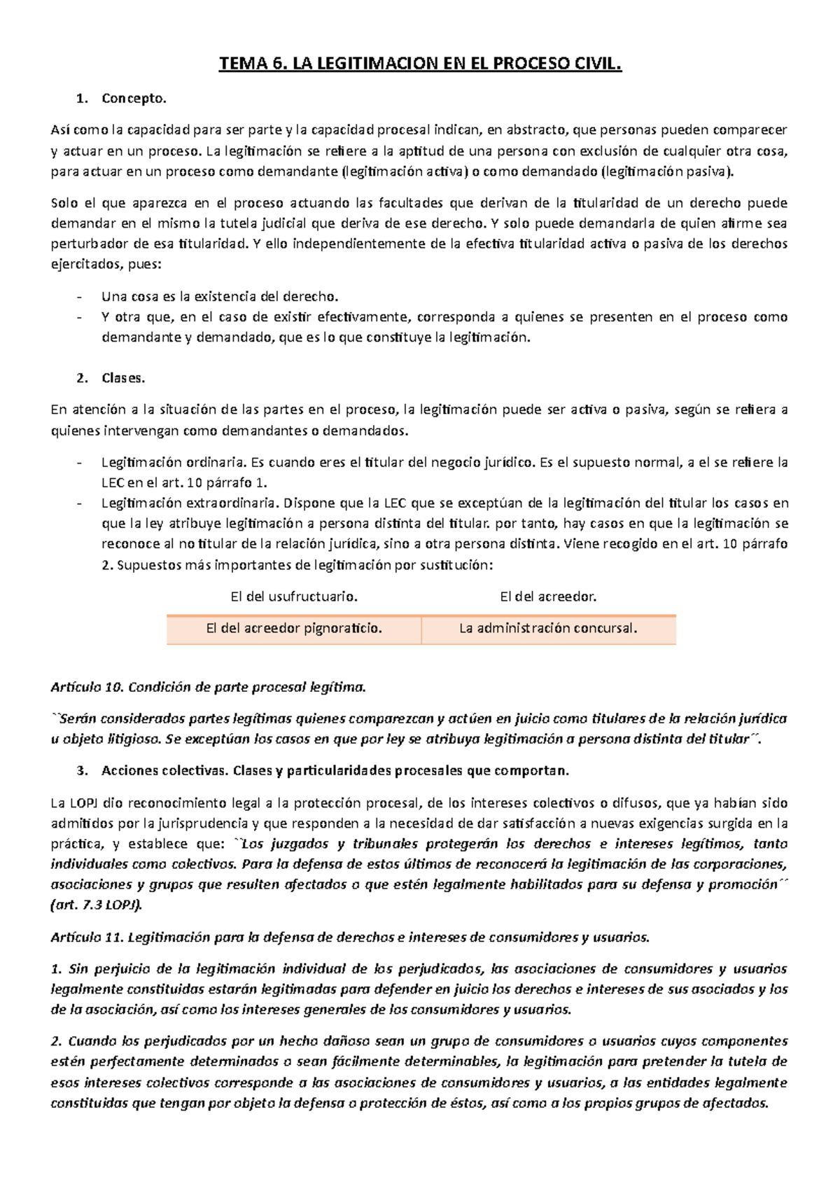 TEMA 6. LA Legitimacion EN EL Proceso Civil - TEMA 6. LA LEGITIMACION ...
