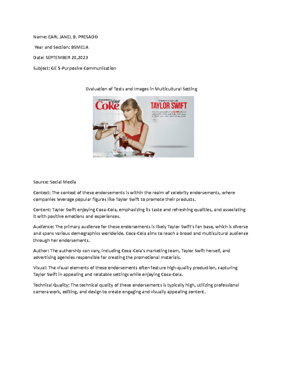 Purcom - uhmmm - Name: EARL JANEL B. PRESADO Year and Section: BSME1A ...