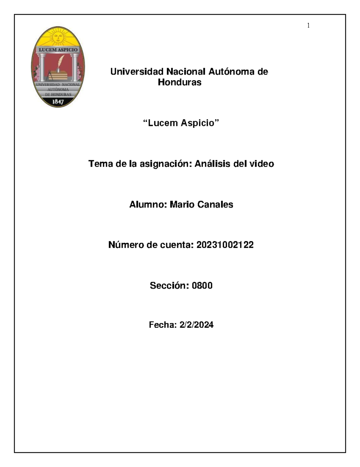 Canales Mario U1T3a1 - Universidad Nacional Autónoma de Honduras “Lucem ...