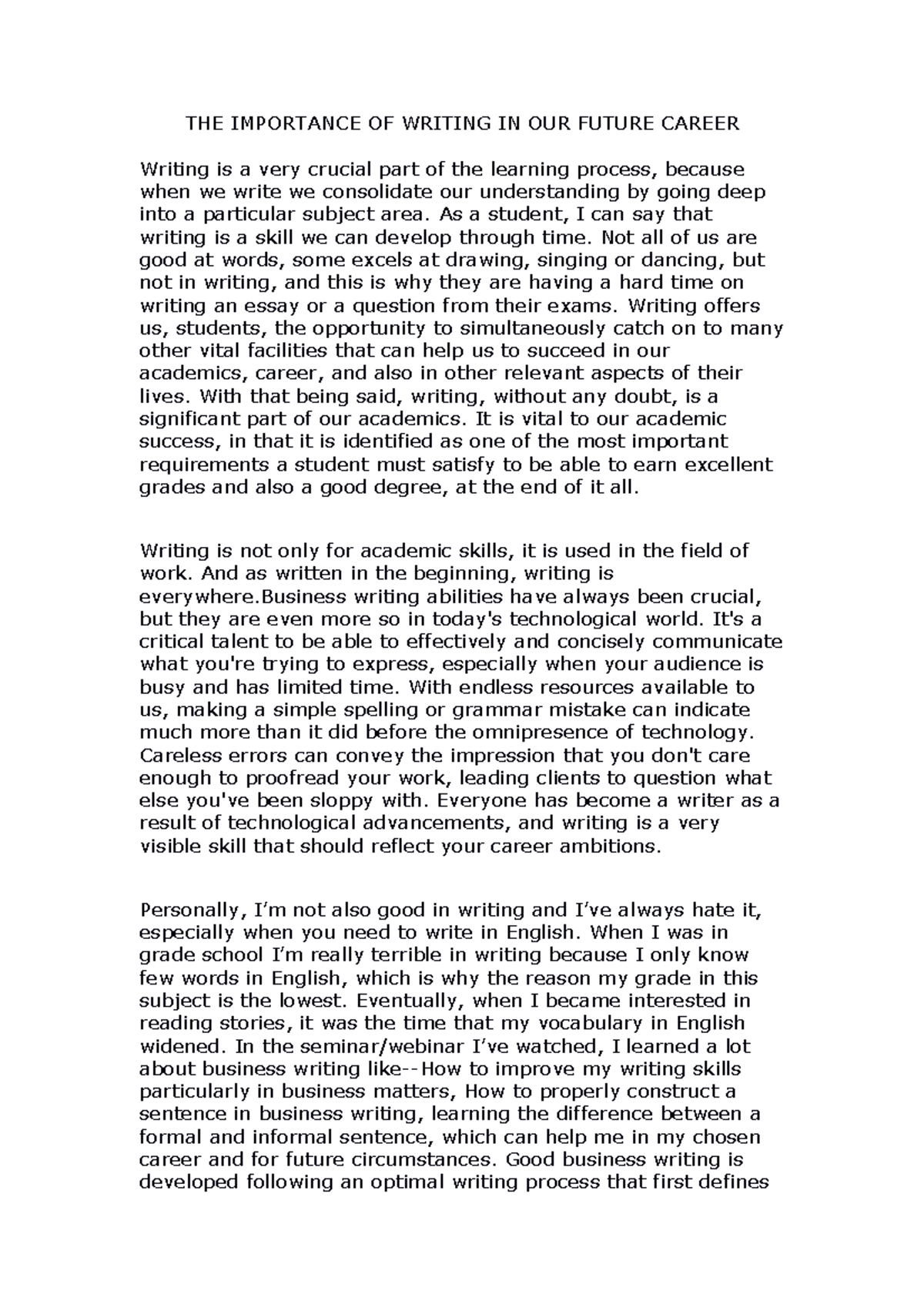 THE Importance OF Writing IN OUR Future Career - THE IMPORTANCE OF ...