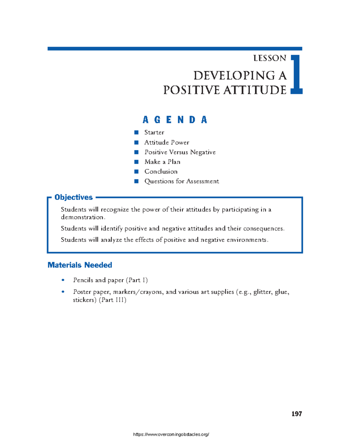 Lesson 1 Developing a Positive Attitude - ####### 197 Lesson Developing ...