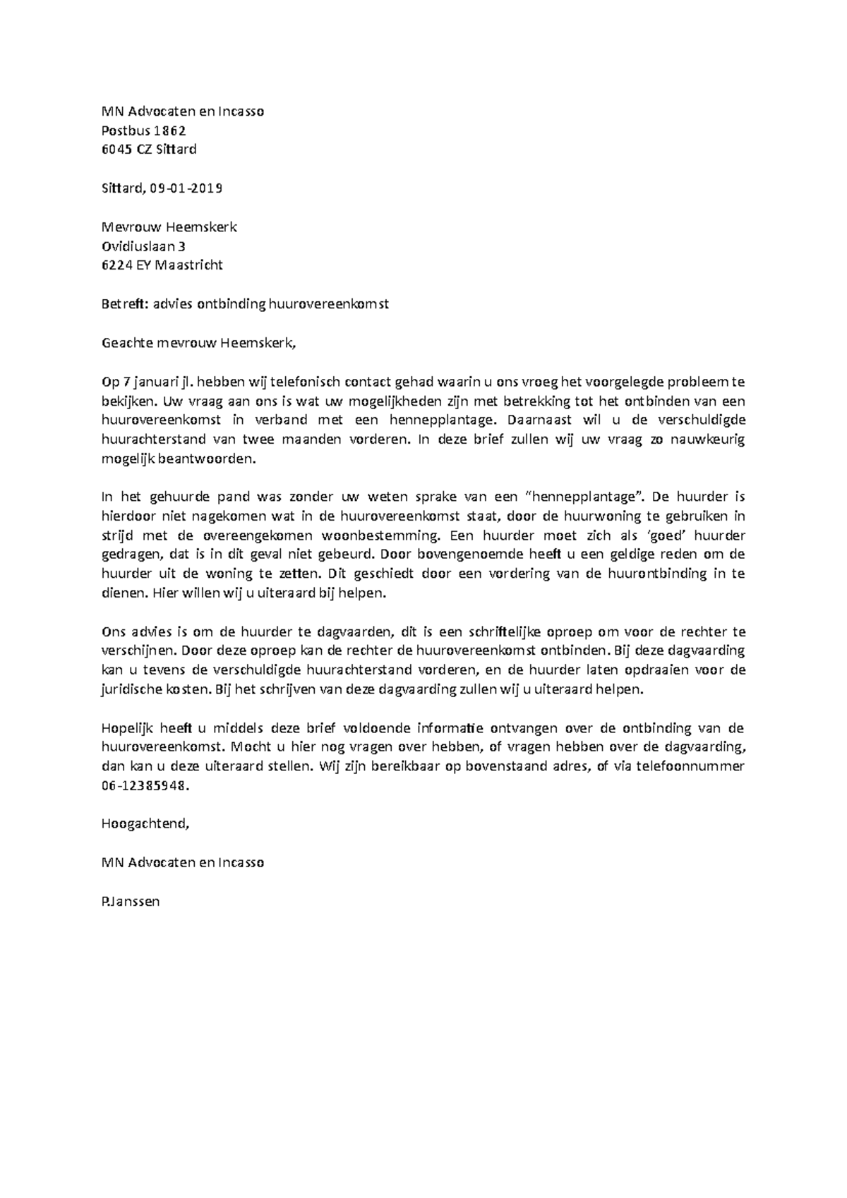 14 dagen brief opdracht werkgroep - MN Advocaten en Incasso Postbus ...