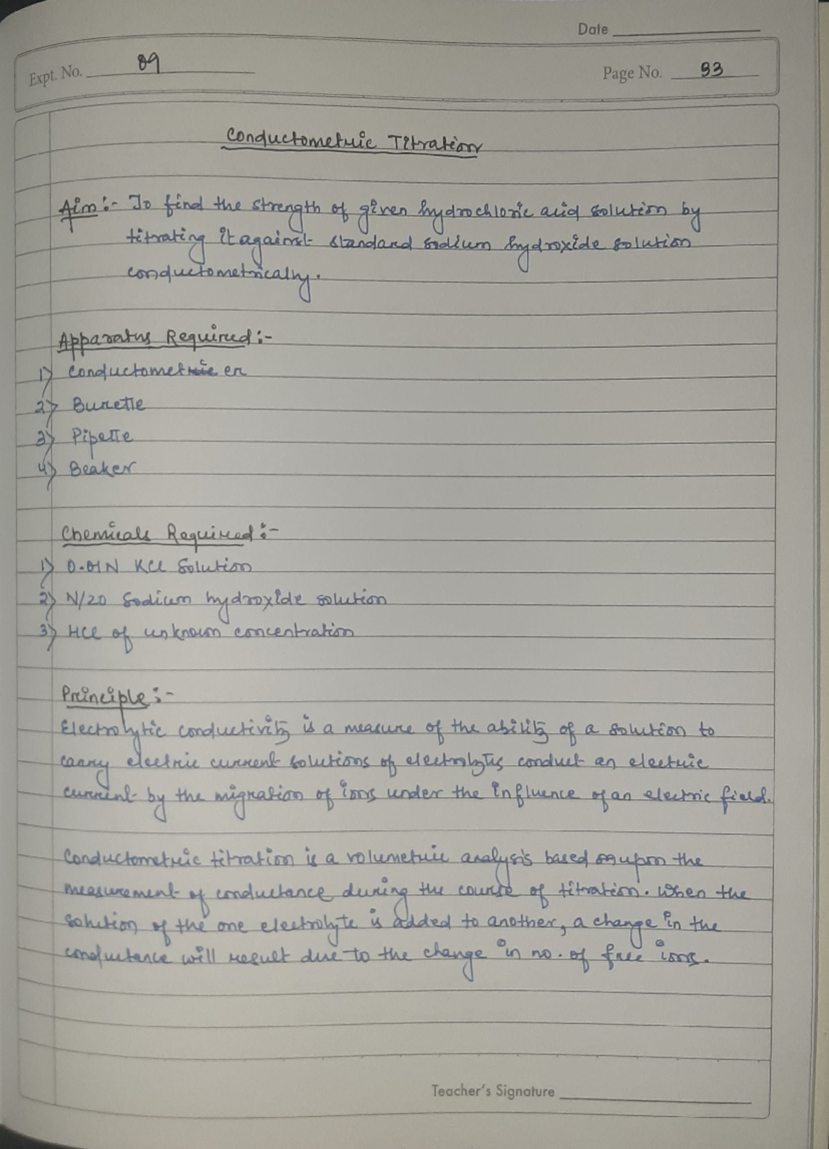 21051234 Chem Lab exp 9 - Chemistry Lab Experiment notes - Date Page No ...