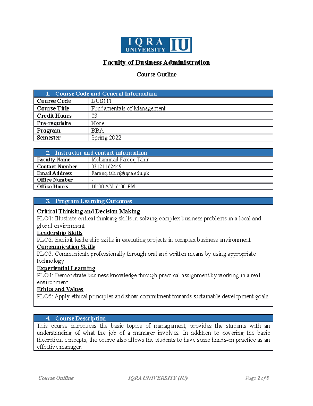 BBA- Fundamentals of Management - Faculty of Business Administration ...