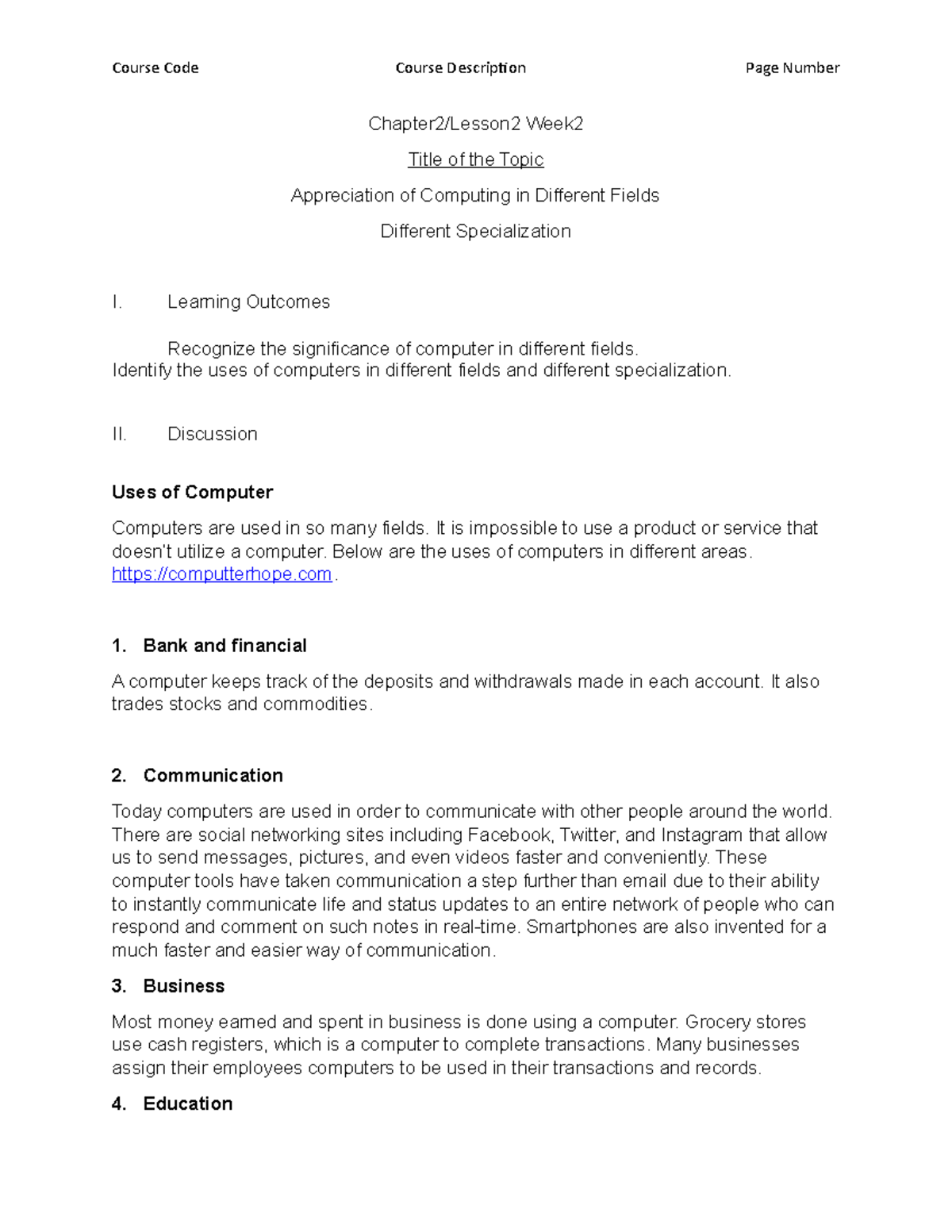 Appreciation of Computing in Different Fields - Chapter2/Lesson2 Week ...