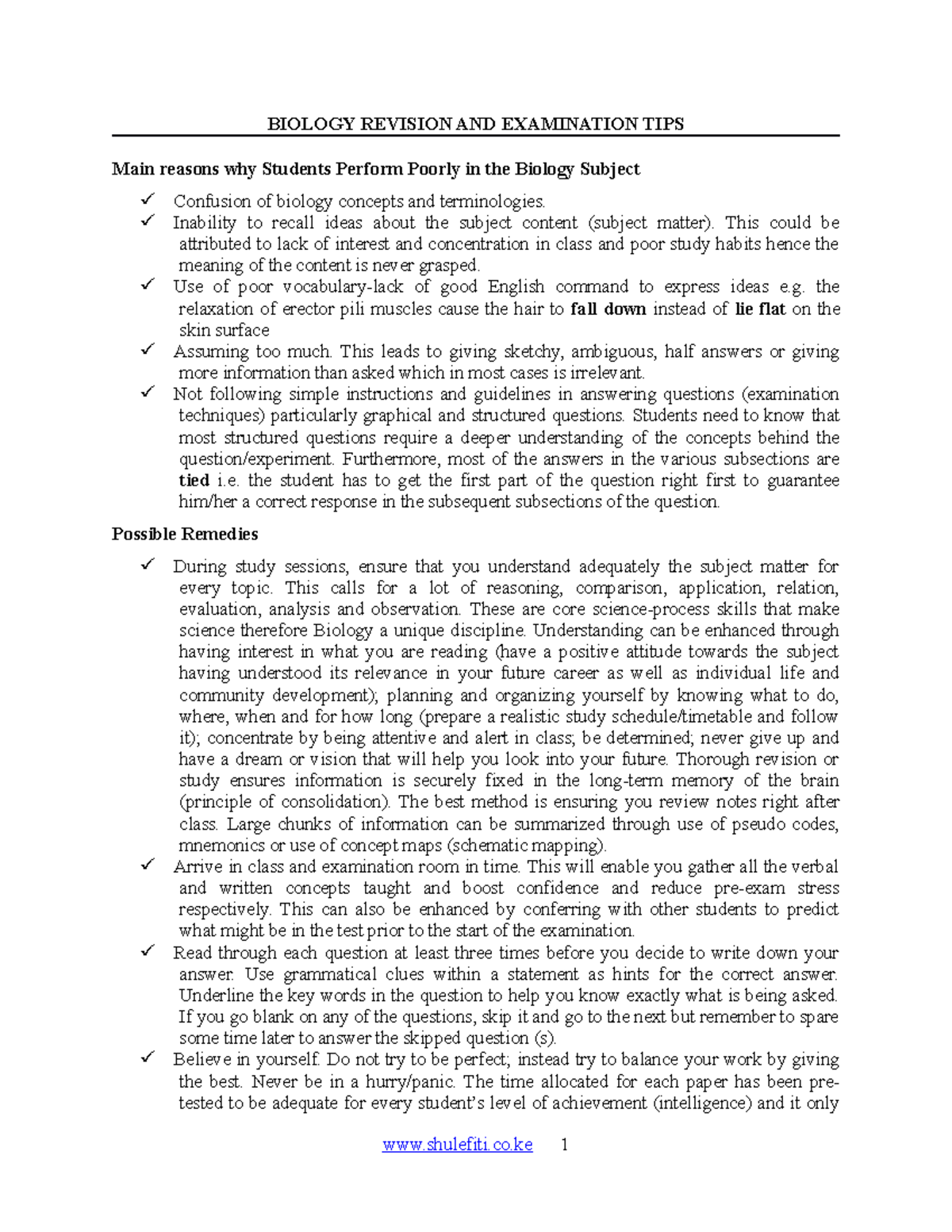Biology Revision AND Examination TIPS - BIOLOGY REVISION AND ...