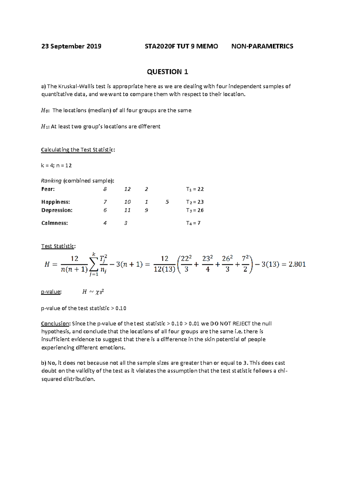 Nonparametric Tutorial 2 MEMO 2024 - 23 September 2019 STA2020F TUT 9 MEMO NON-PARAMETRICS ...