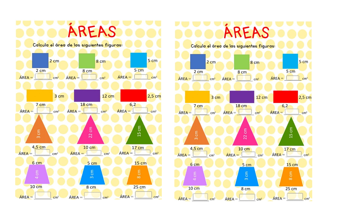Actividad area paraimprimir - AREAS AREAS Calcula el área de las ...